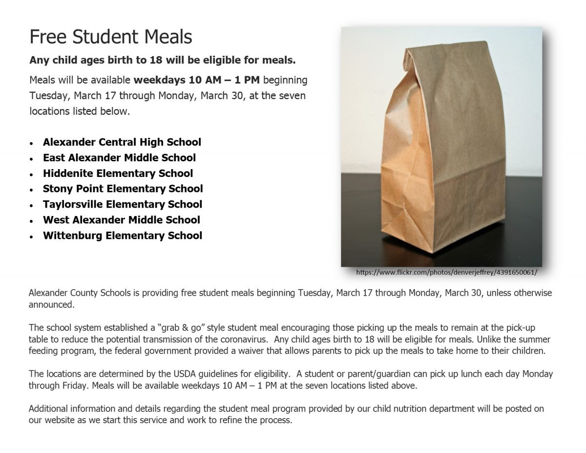 Free student lunches set weekdays, Mar. 17-30 – The Taylorsville Times